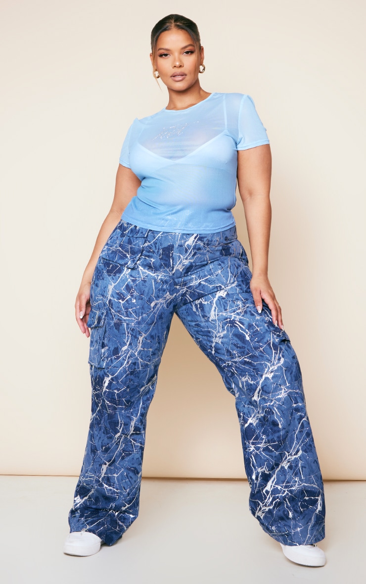 Plus Blue Hot Fix Mesh Top | Plus Size | PrettyLittleThing