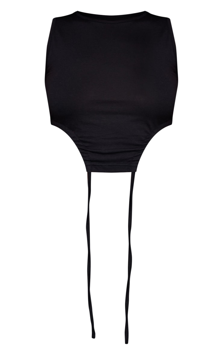 Black Jersey Ruched Dip Hem Sleeveless Crop Top | PrettyLittleThing