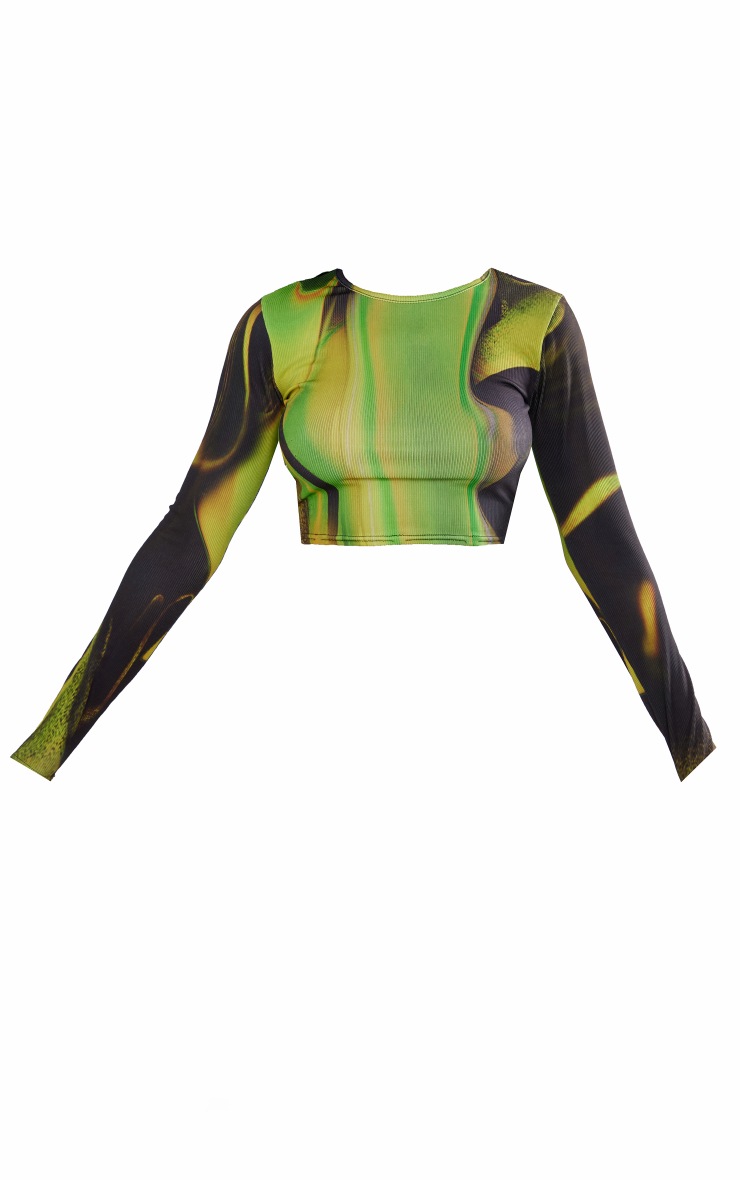 Crop Top Basique Vert Imprimé À Manches Longues | Tops ...