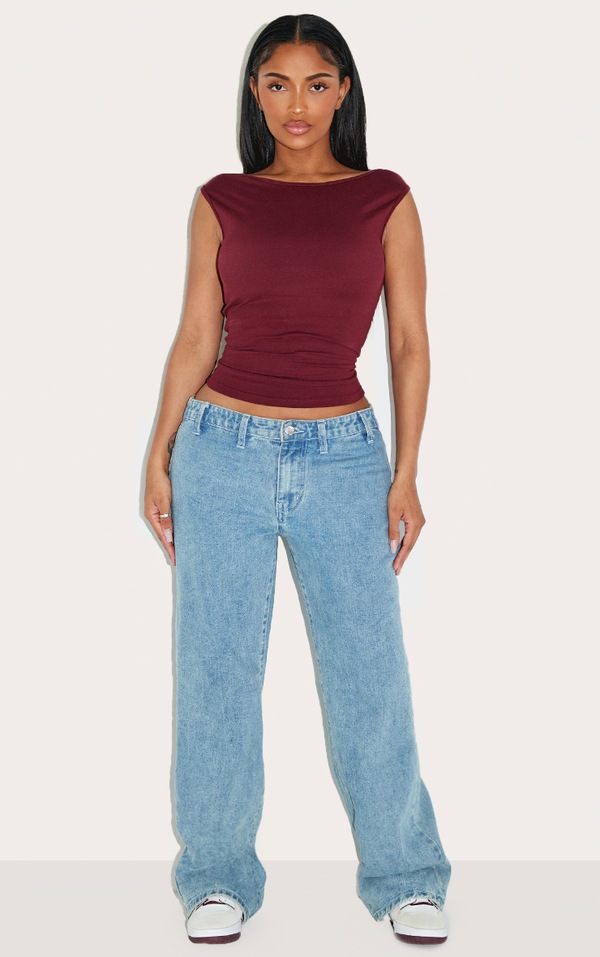 Shape Burgundy Sculpt High Neck Ruched Top | Shape | PrettyLittleThing