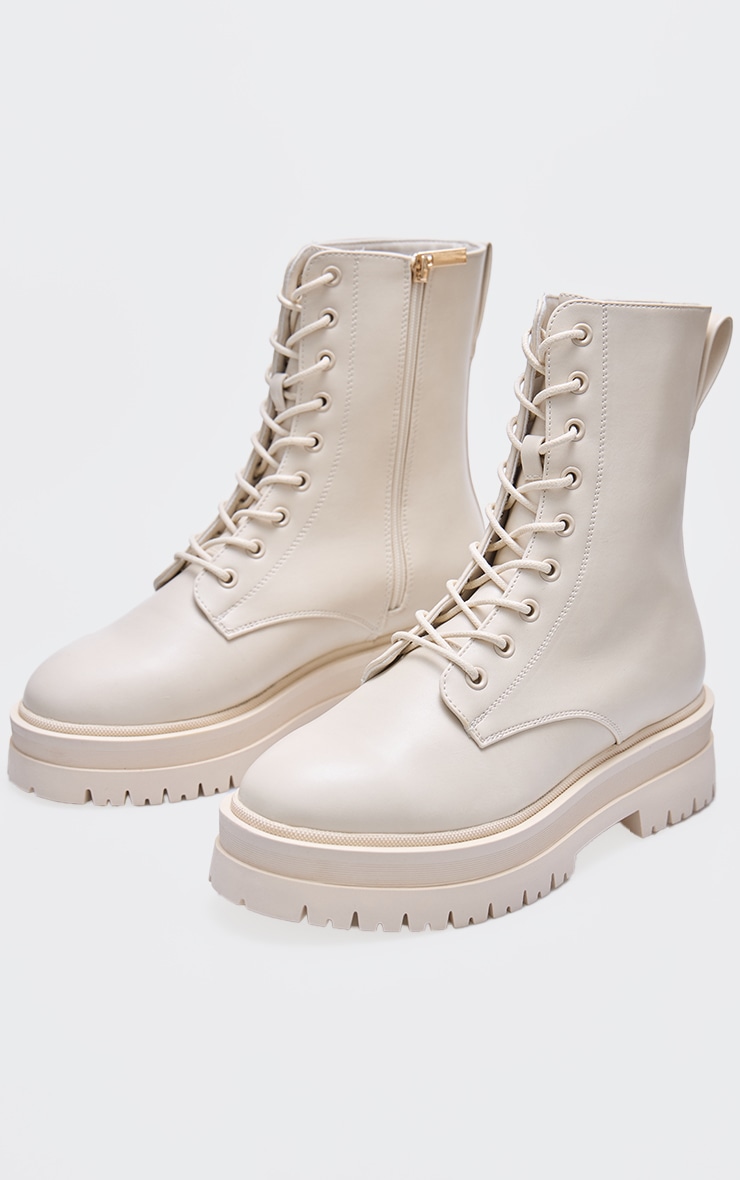 Cream Lace Up Chunky Boots | Footwear | PLT