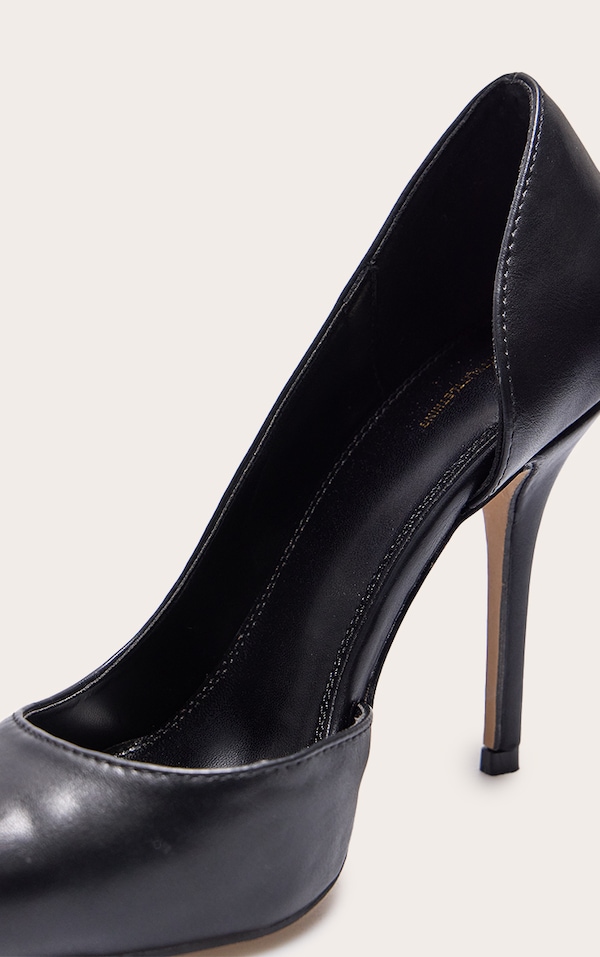 Black PU Point Toe Curved Cut Out High Heel Courts | Footwear | PLT