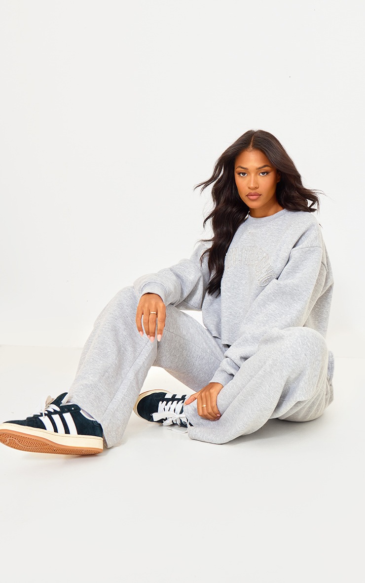 PLT Tall Grey Marl Varsity Crop Sweatshirt | Tall | PLT USA