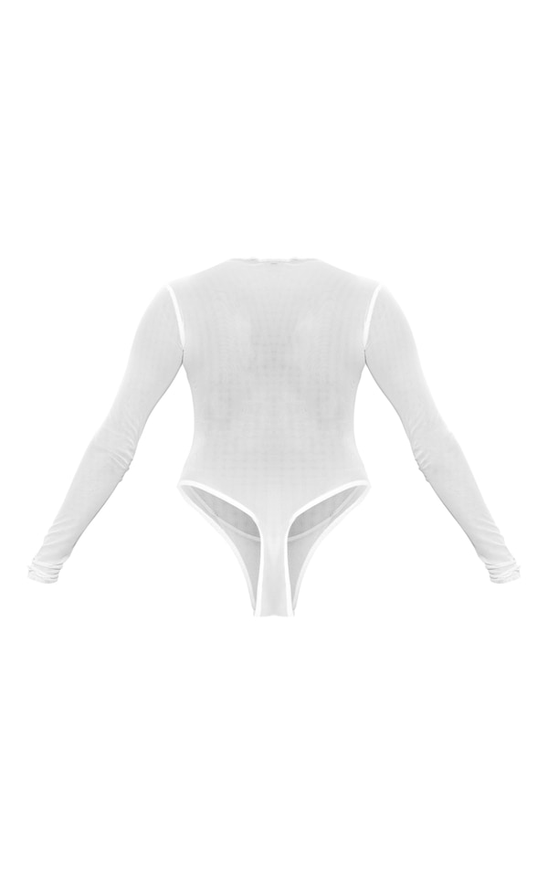White Mesh Seam Detail Bodysuit | Tops | PrettyLittleThing USA