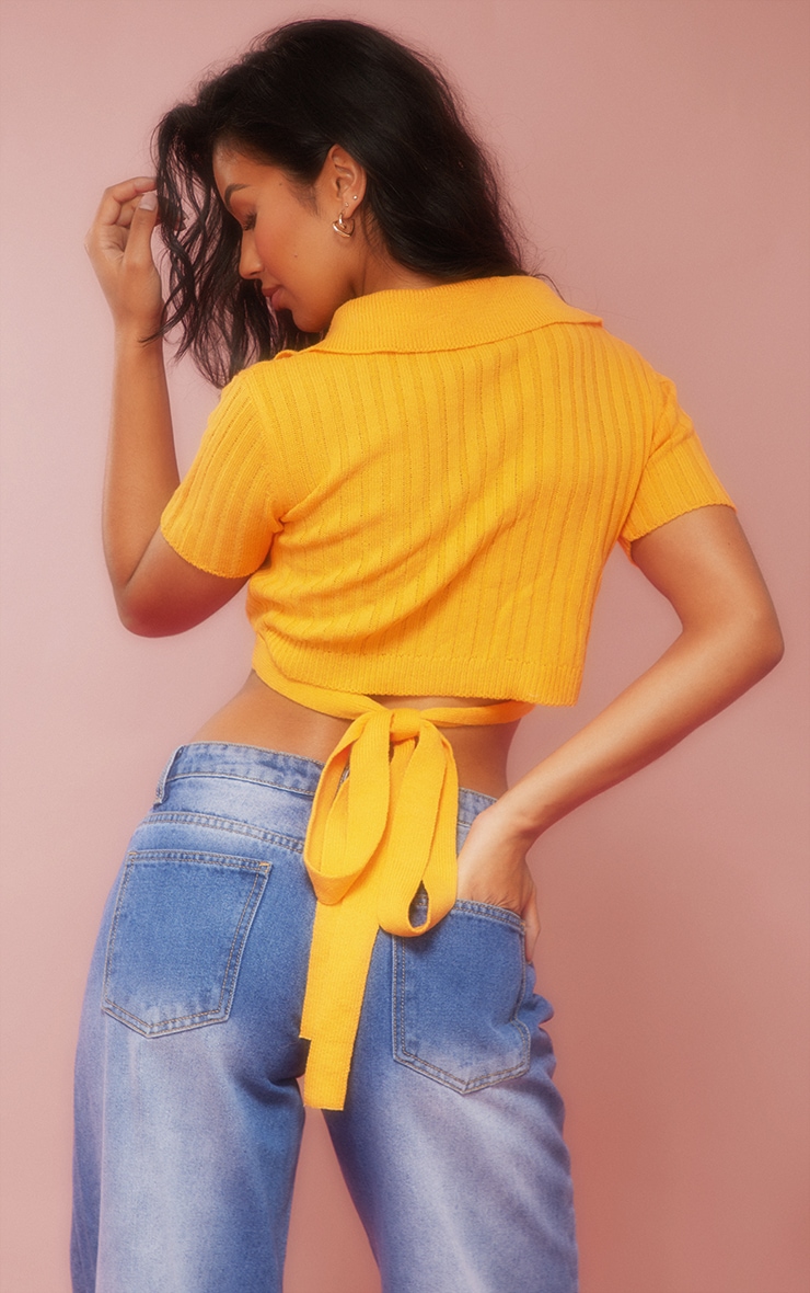 Orange Tie Back Cropped Knitted Top | PrettyLittleThing AUS