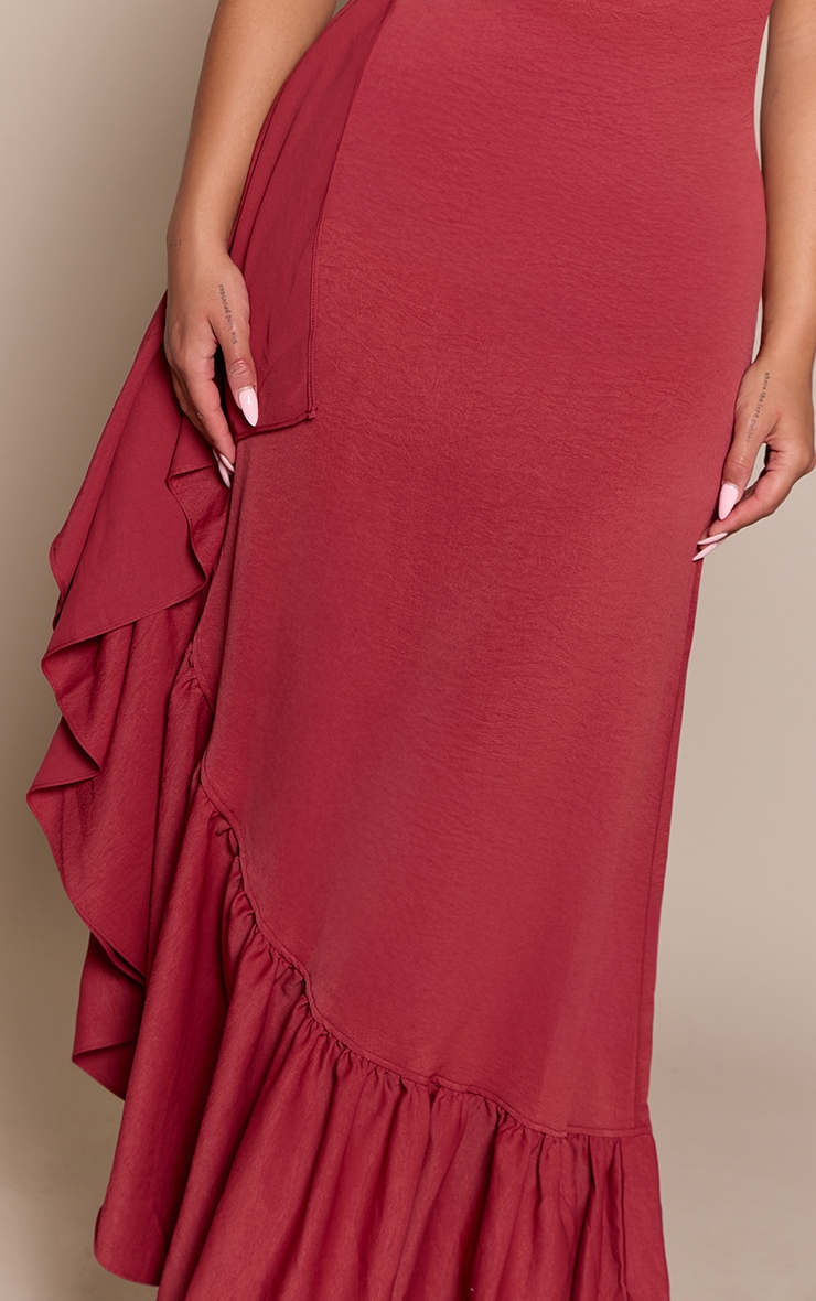 Shape Burgundy Boat Neck Split Frill Maxi Dress | Shape | PLT IRE