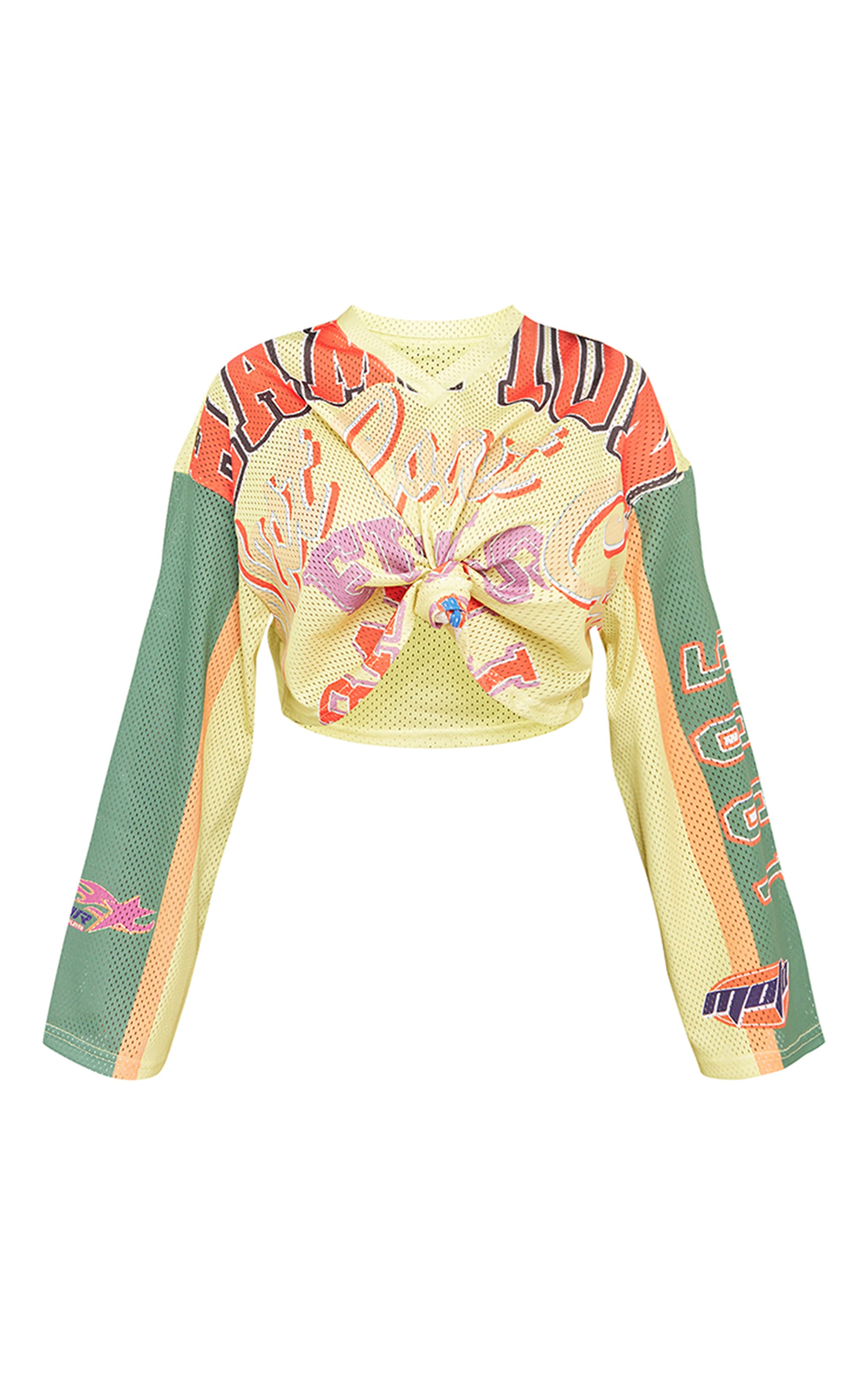 Shape Yellow Graphic Knot Long Sleeve Cropped Top | Shape | PLT QA