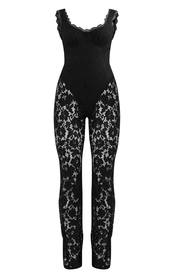 Black Lace Boning Detail Strappy Flared Jumpsuit | Jumpsuits & Rompers ...