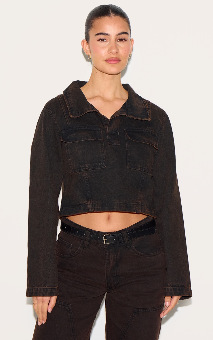 Dark Chocolate Long Sleeve Denim Rugby Shirt | Denim ...