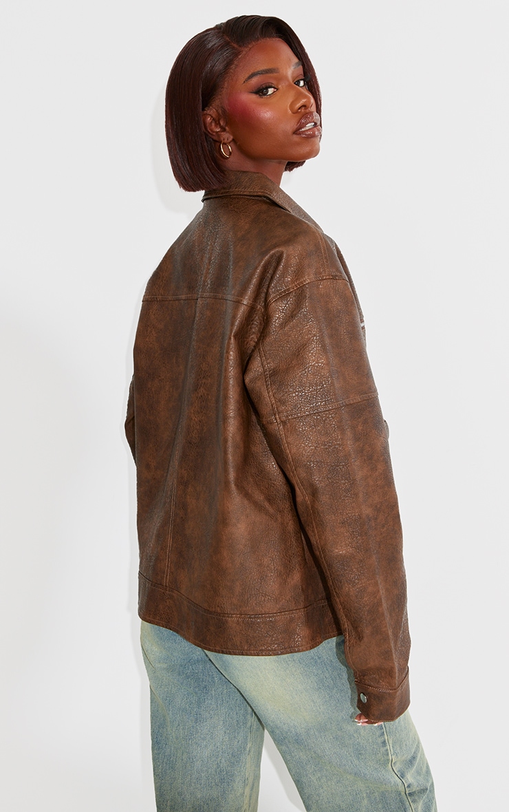 Tall Brown Faux Leather Oversized Utility Jacket | Tall | PLT