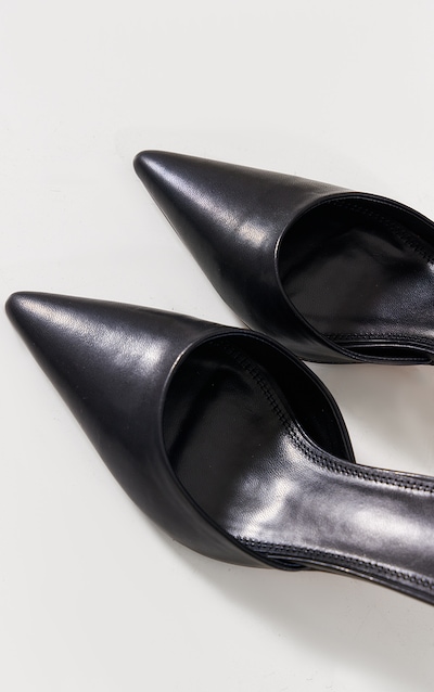 Black PU Point Toe Low Heeled Mules | Footwear | PLT