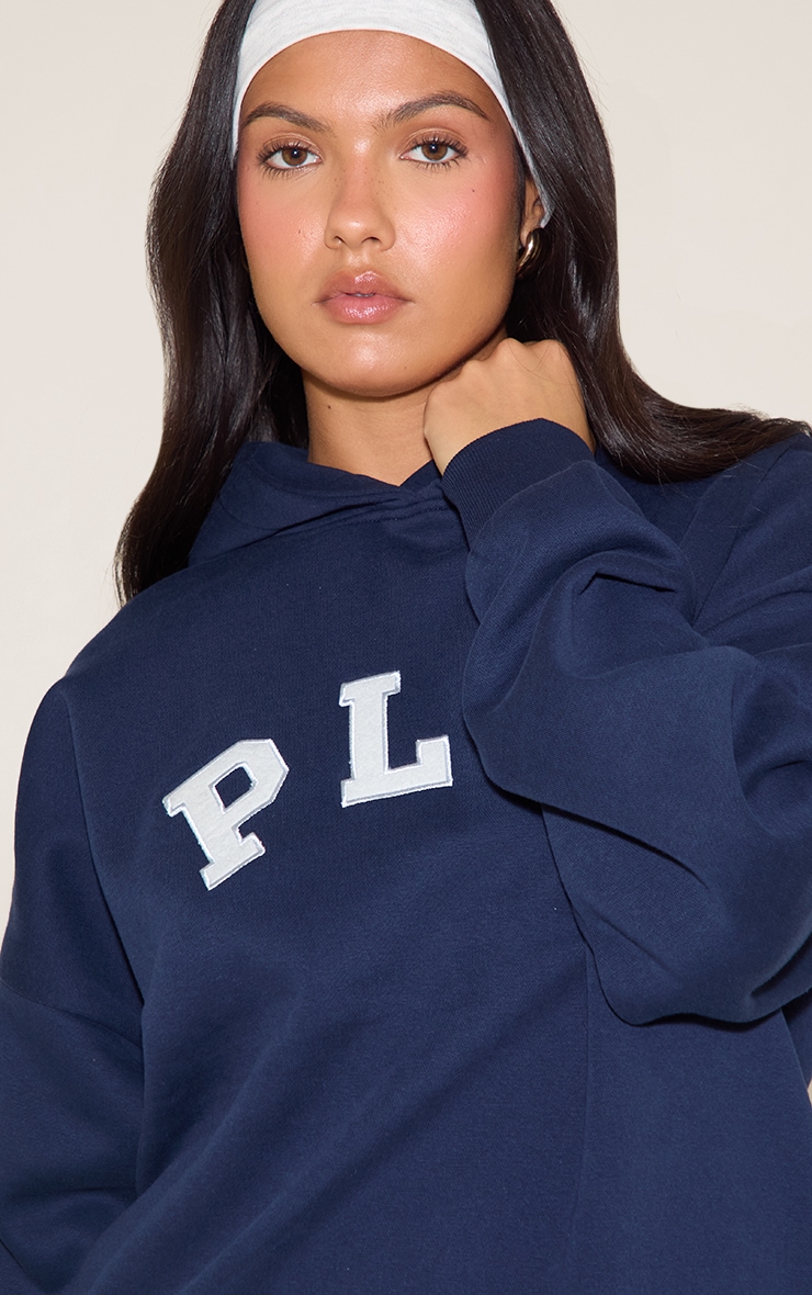 PRETTYLITTLETHING Navy Logo Oversized Hoodie | Athleisure | PLT