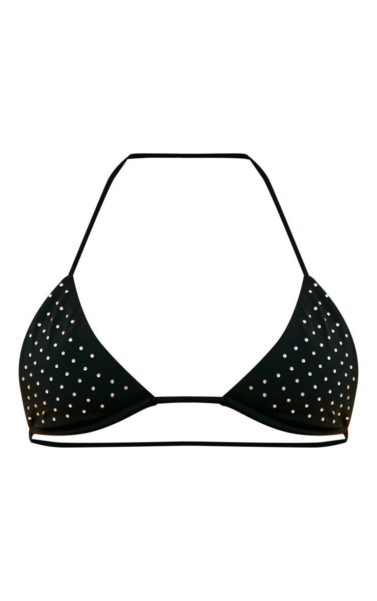 Black Diamante Detail Micro Triangle Bikini Top | Swimwear | PLT USA