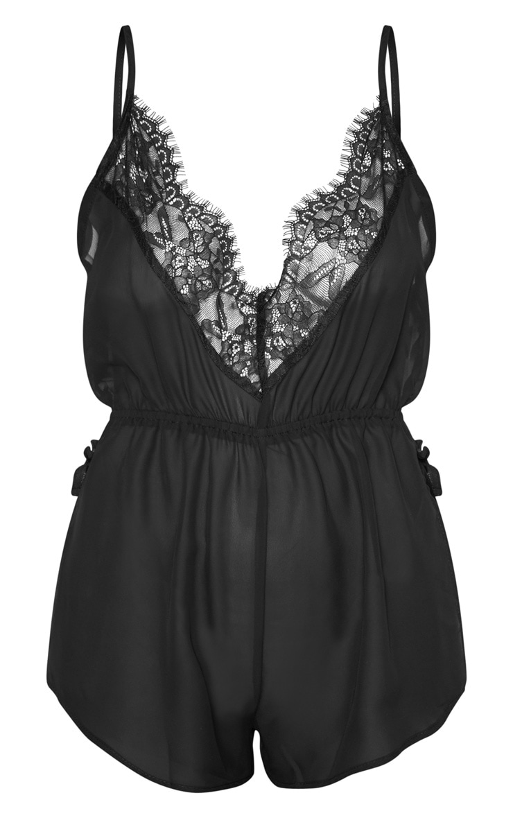 Keke Black Chiffon Teddy | Nightwear_Onesies | PrettyLittleThing