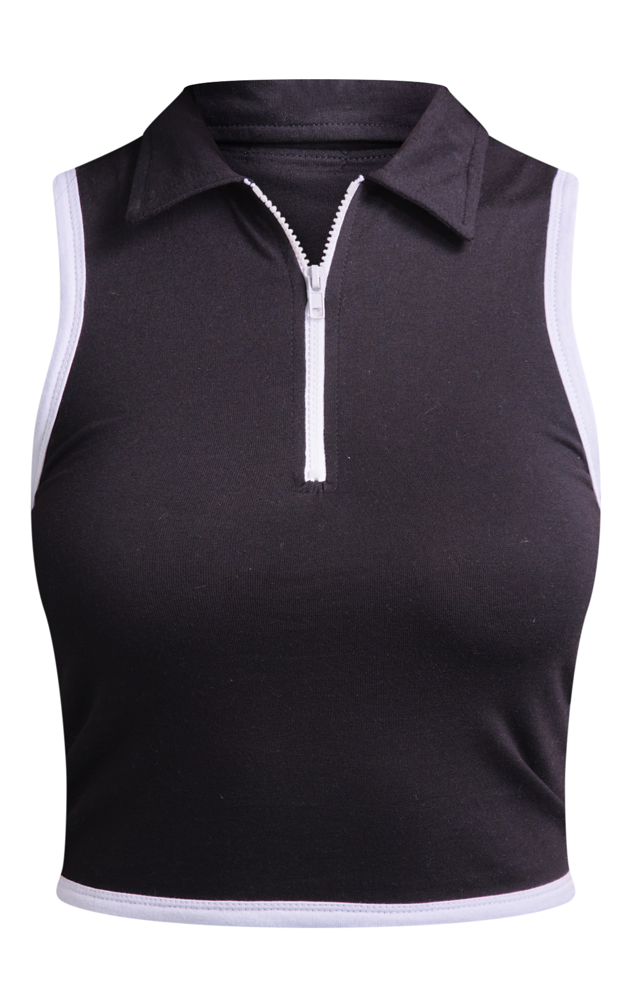 Black Contrast Binding Sleeveless Zip Top | Tops | PrettyLittleThing KSA