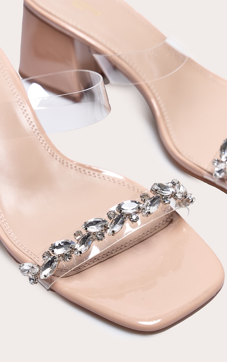 Nude Wide Fit Jewel Perspex Block Heeled Mules | Footwear ...