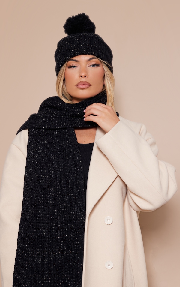 Black & Gold Glitter Thread Knit Scarf | Accessories ...