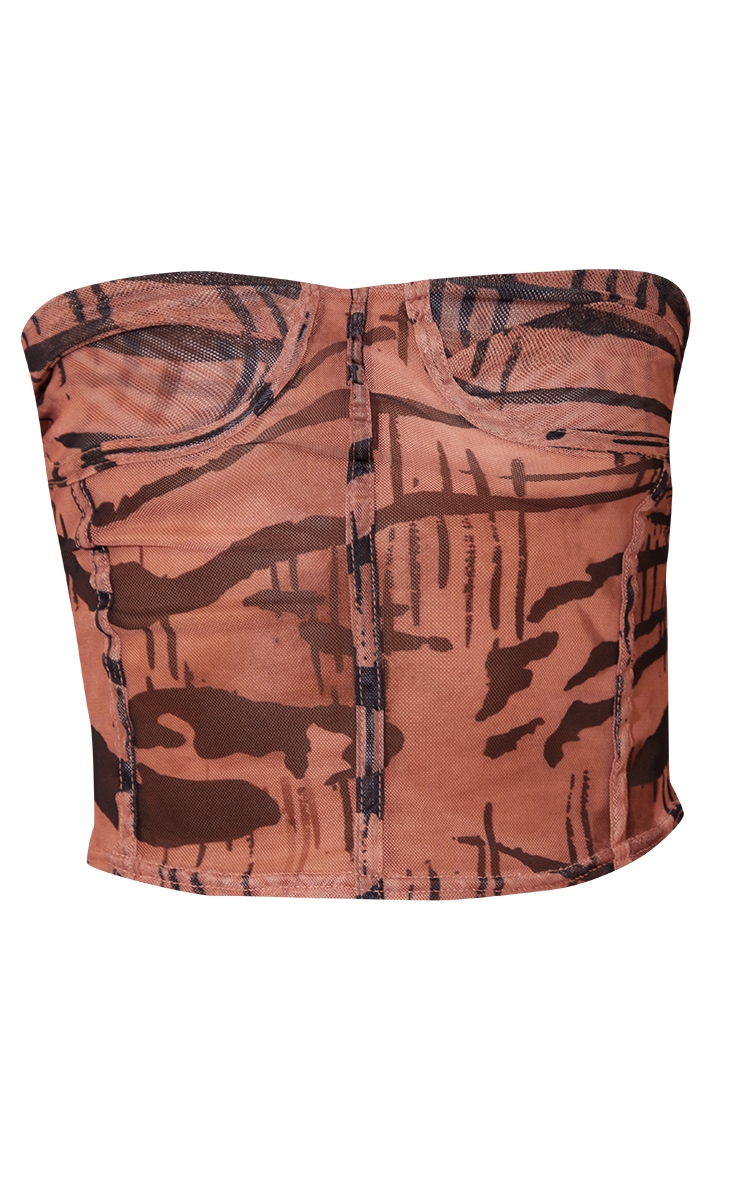 Camel Printed Mesh Bust Cup Crop Top | Tops | PrettyLittleThing USA