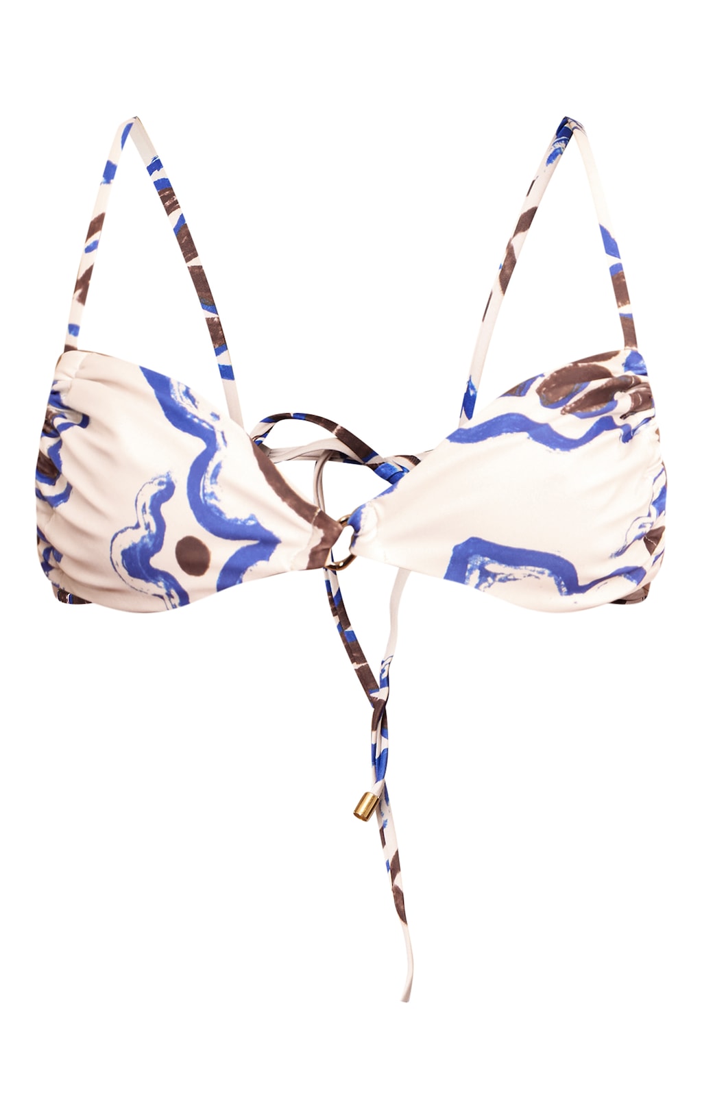 Cream Tile Print O Ring Ruched Cup Bikini Top | Swimwear ...