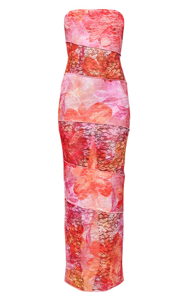 Pink Floral Lace Exposed Bandeau Midaxi Dress | Dresses | PLT