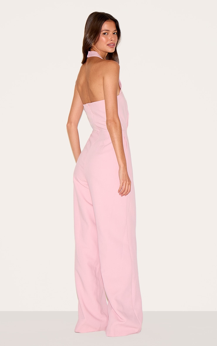 Dusty Pink Woven Halterneck Straight Leg Jumpsuit | Dresses | PLT USA