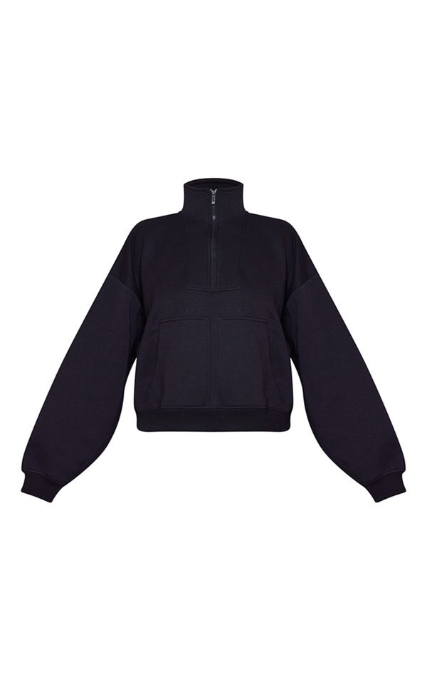 Black Half Zip Seam Double Pocket Sweatshirt | Athleisure | PLT
