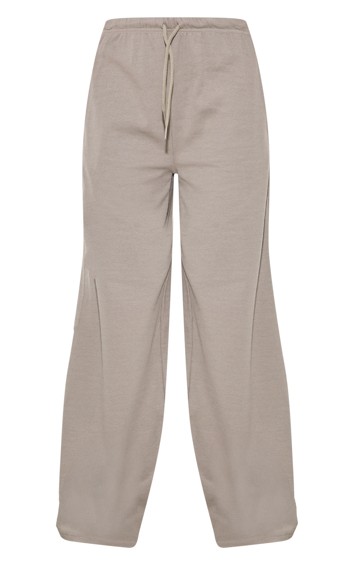Ash Grey Rib Drawstring Waist Basic Trousers | Bottoms | PLT