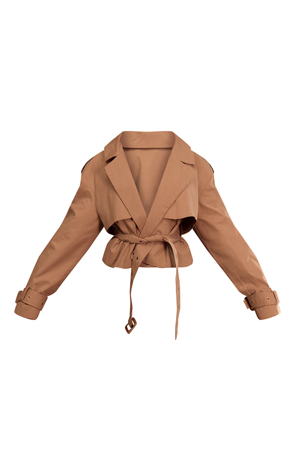 PLT Label Taupe Belt Detail Cropped Trench Coat | Outerwear | PLT