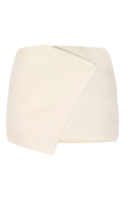 Cream Woven Raw Edge Detail Mini Skort | Bottoms | PrettyLittleThing USA