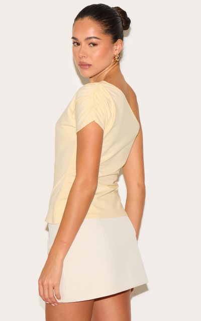 Butter Yellow Cotton One Shoulder Longline Top | Tops | PrettyLittleThing USA