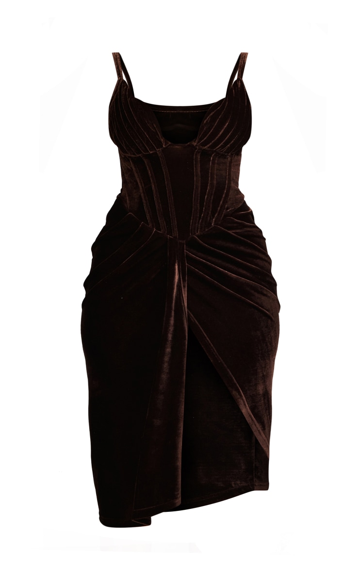 Chocolate Velvet Bust Corset Drape Midi Dress | Dresses ...