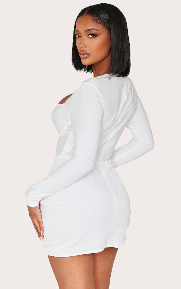 Shape WhiteMesh Insert Corseted Ruched Mini Dress | Shape | PLT