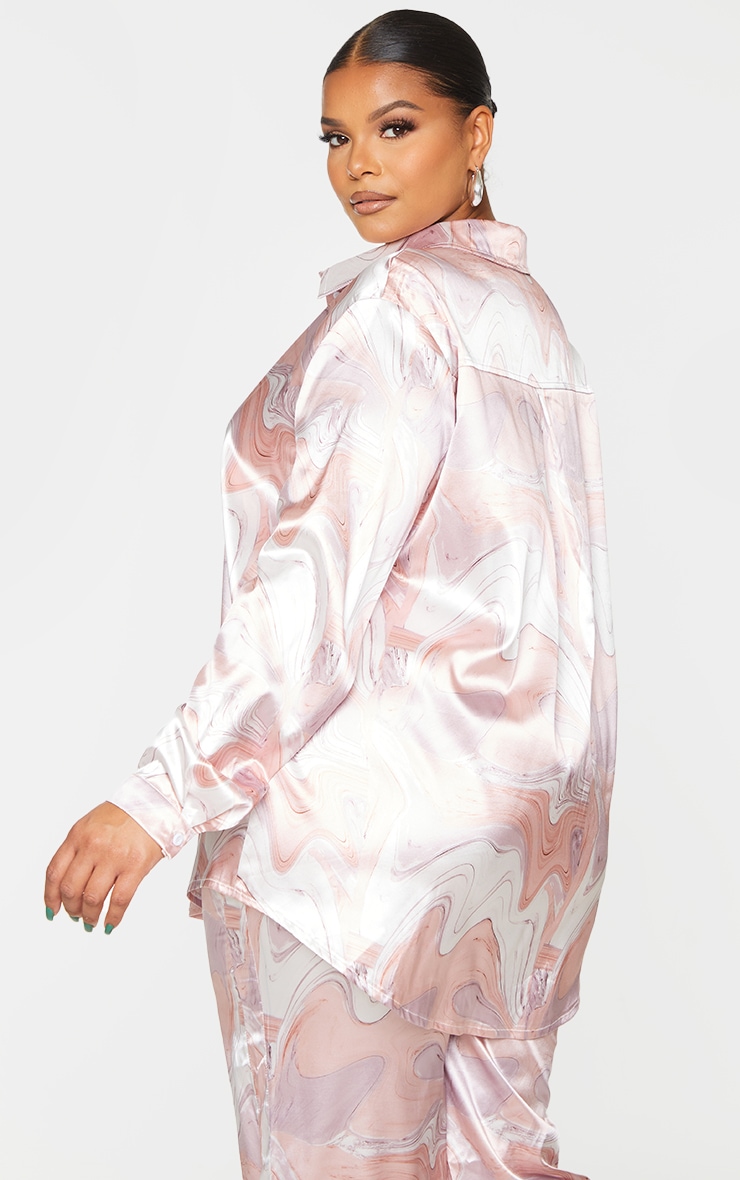 Plus Baby Pink Marble Print Oversized Shirt | PrettyLittleThing