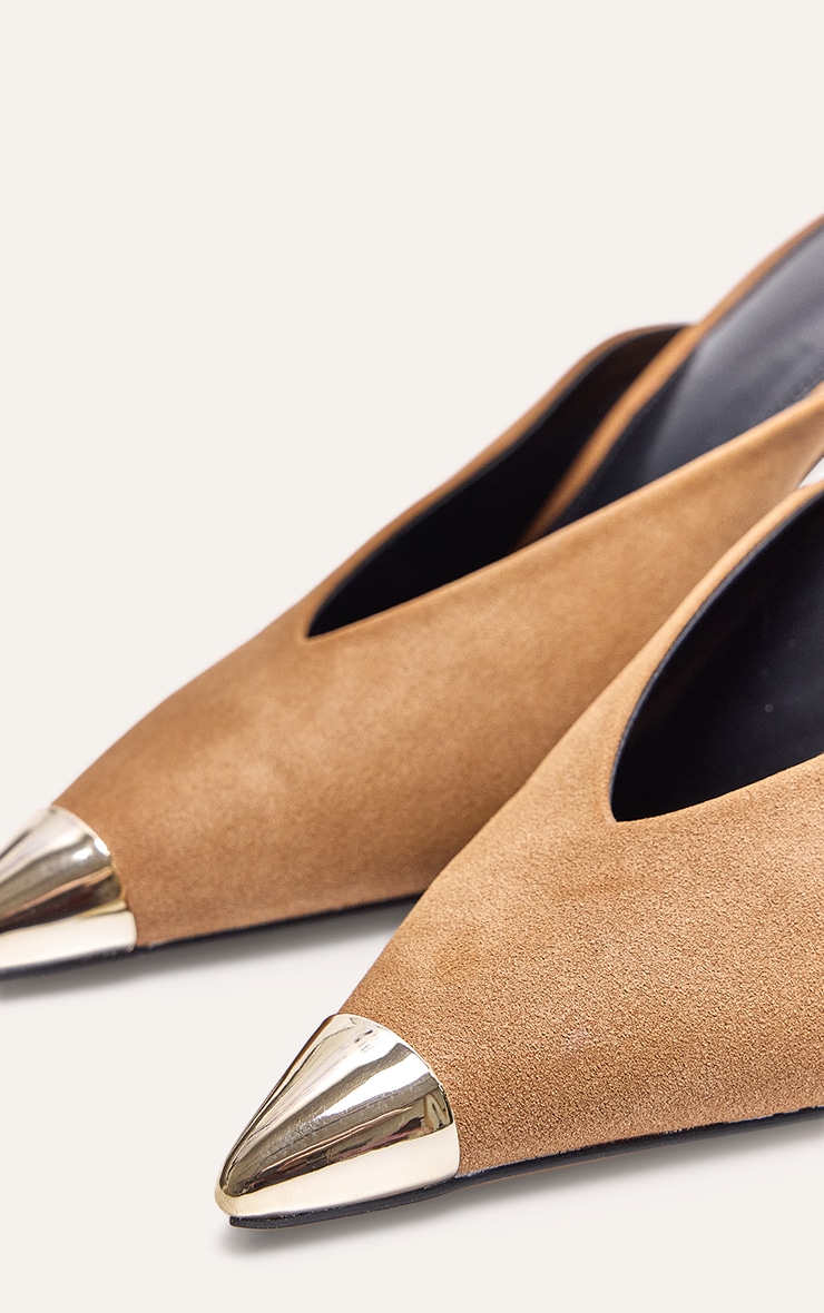 Camel Silver Toe Cap Point Toe Heeled Mules | Footwear ...