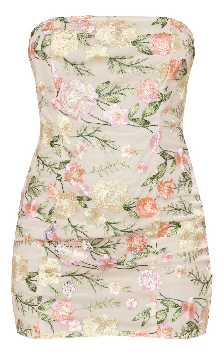 Multi Floral Applique Bandeau Bodycon Dress Dresses Prettylittlething Usa