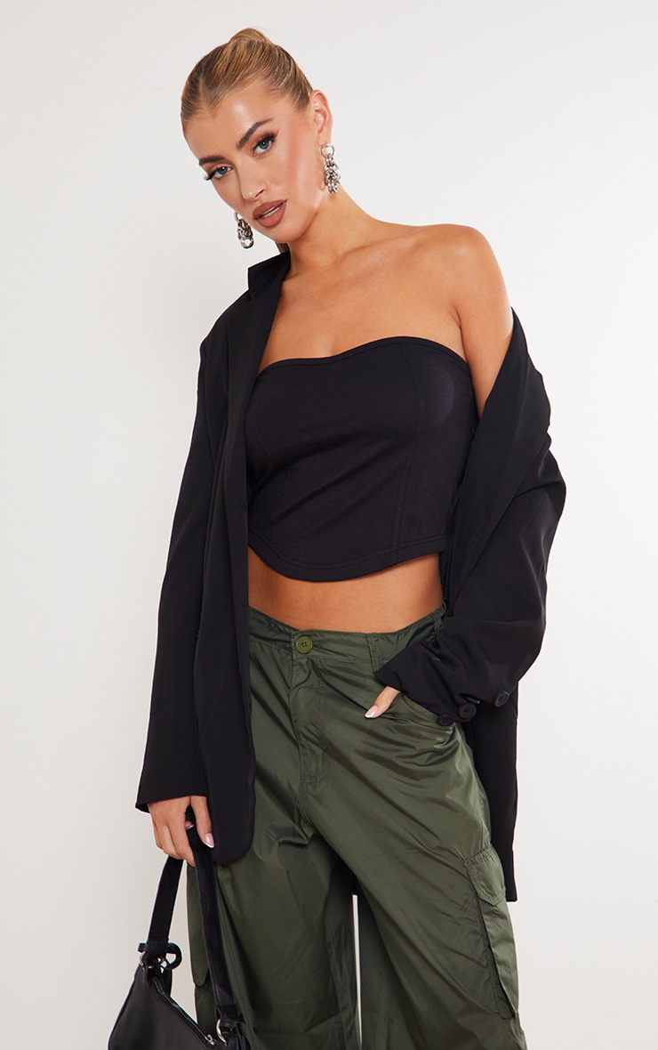 Black Jersey Tonal Bust Stitch Crop Top | Tops | PrettyLittleThing USA