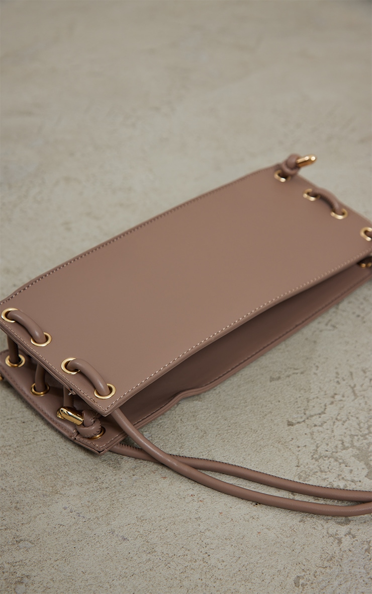 Taupe Lace Up Detail Rectangular Shoulder Bag | PrettyLittleThing