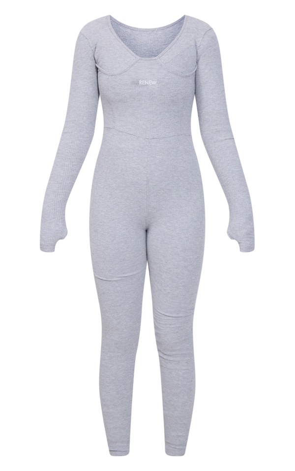 Grey Heavy Rib Corset Bust Detail Jumpsuit | Dresses | PLT