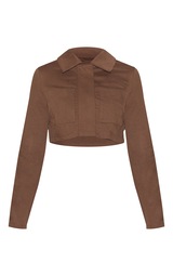 Deep Chocolate Woven Cropped Shacket | Co-ords | PLT