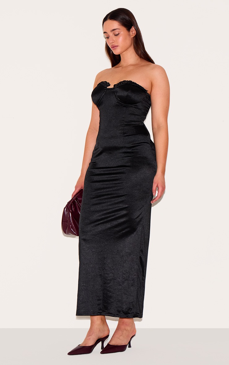 Shape Black Satin Lace Trim Tie Back Maxi Dress | Shape | PrettyLittleThing