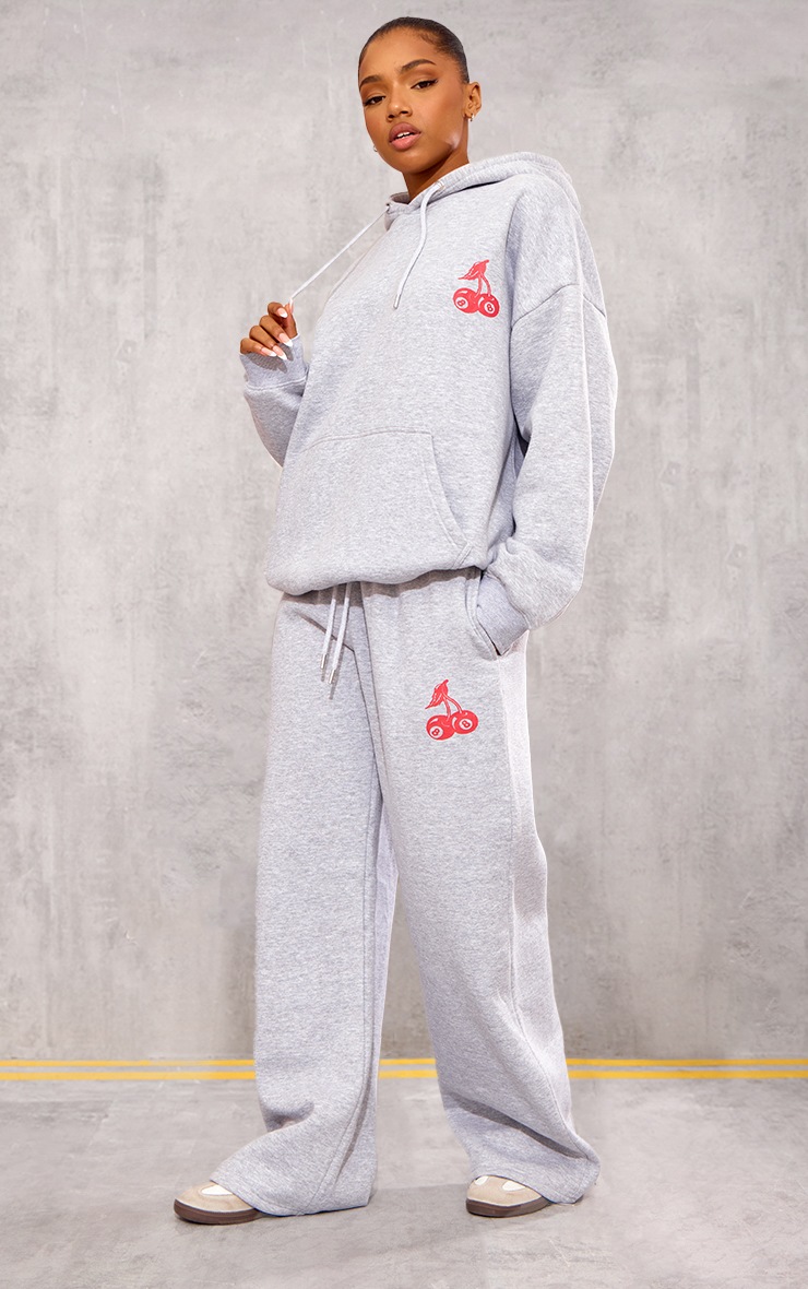 Grey Marl Cherry Print Oversized Hoodie | Athleisure ...