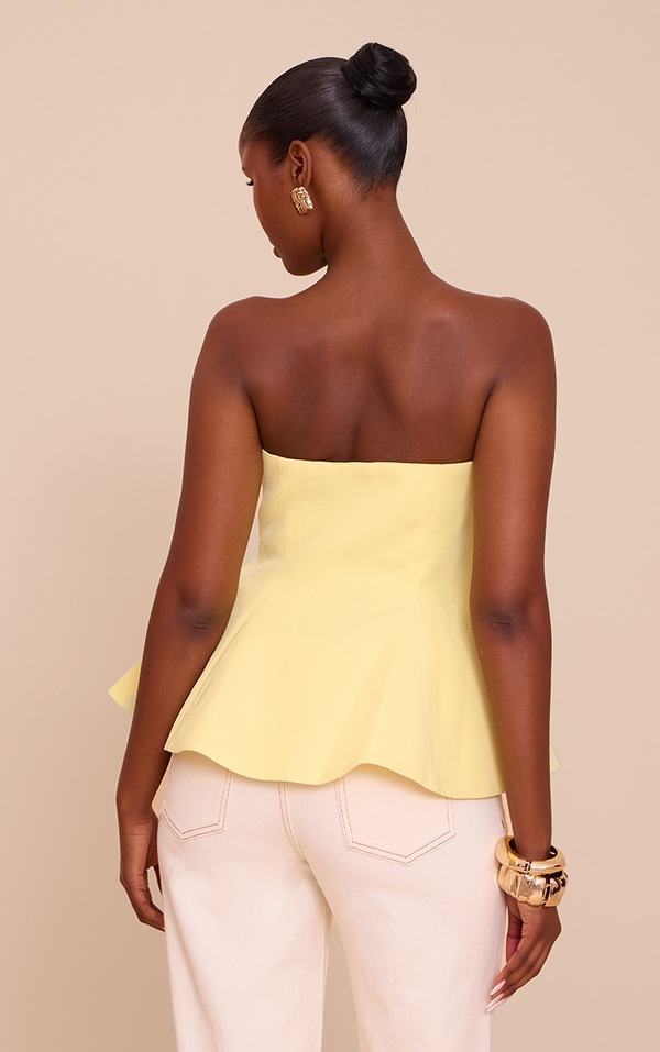 Butter Yellow Woven Structured Peplum Bandeau Top | Tops | PLT USA