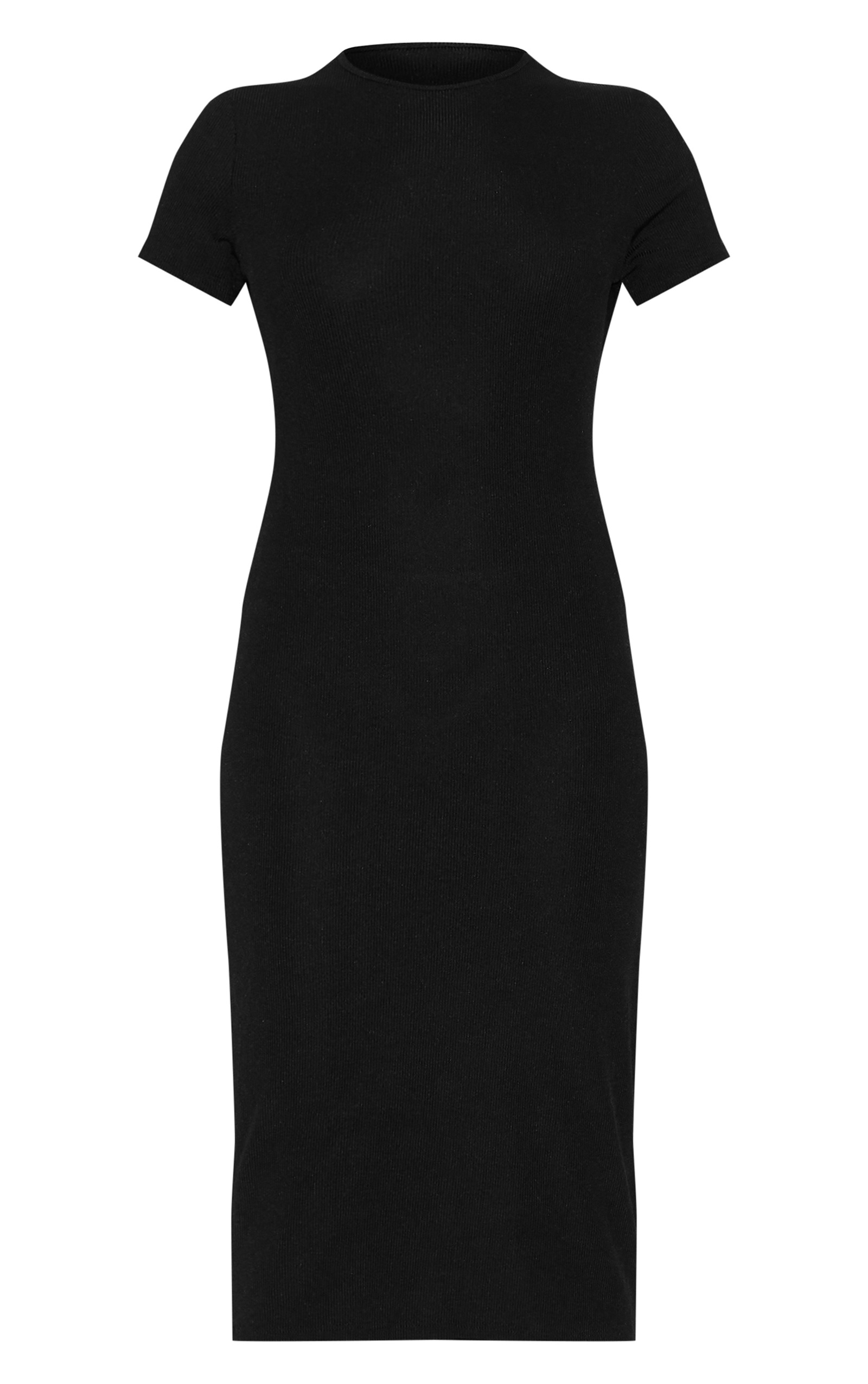 Black Ribbed Short Sleeve Crew Neck Midi Dress | Dresses ...