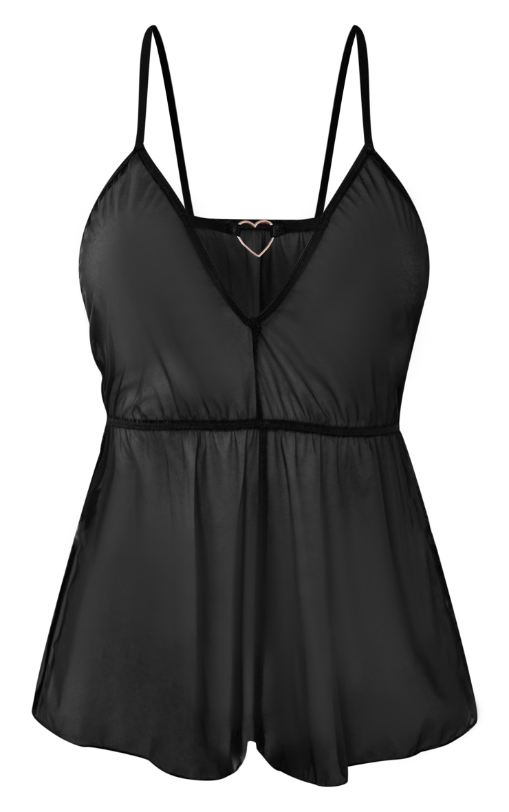 Black Mesh Metal Heart Trim Romper | PrettyLittleThing USA