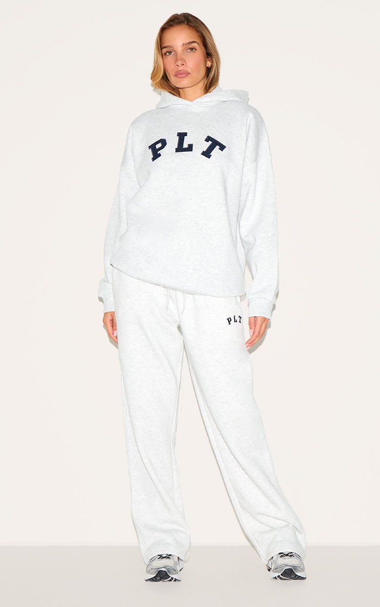 PLT Ash Grey Logo Oversized Wide Leg Sweatpants | Sweat | PrettyLittleThing USA
