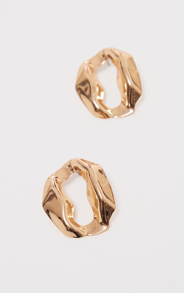 Gold Abstract Hoop Statement Stud Earrings | PrettyLittleThing IRE