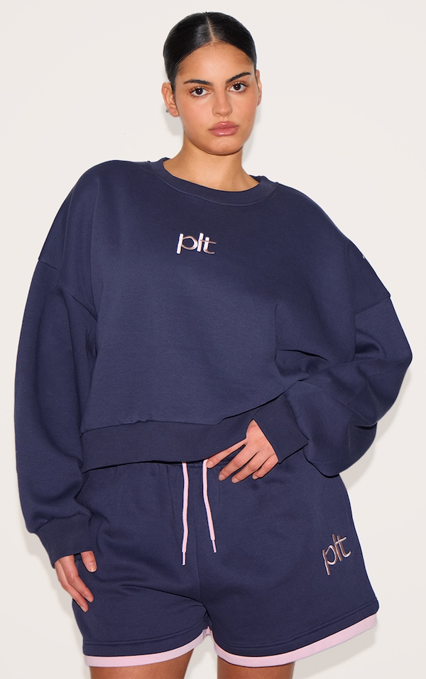 Plus Navy Plt Sweat Short | Plus Size | PrettyLittleThing USA