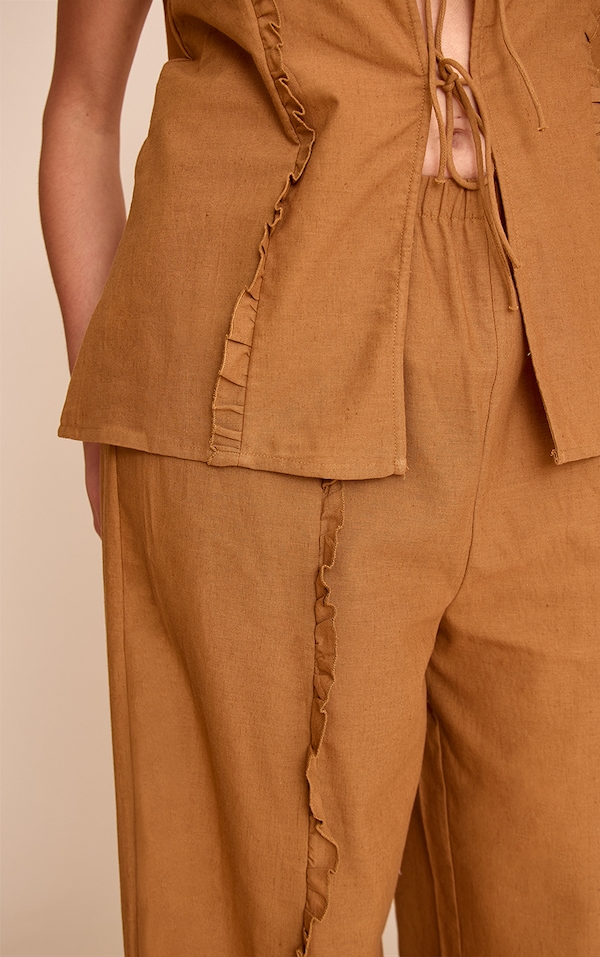 Plus Tan Wide Leg Drawstring Trousers | Plus Size | PLT