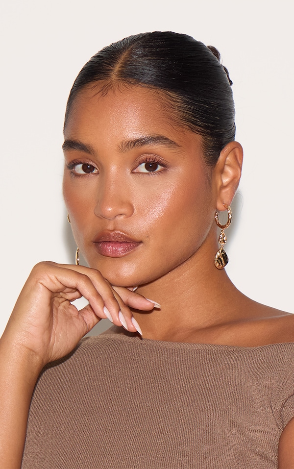 Gold Texture Abstract Pendant Hoop Earrings | Accessories | PLT