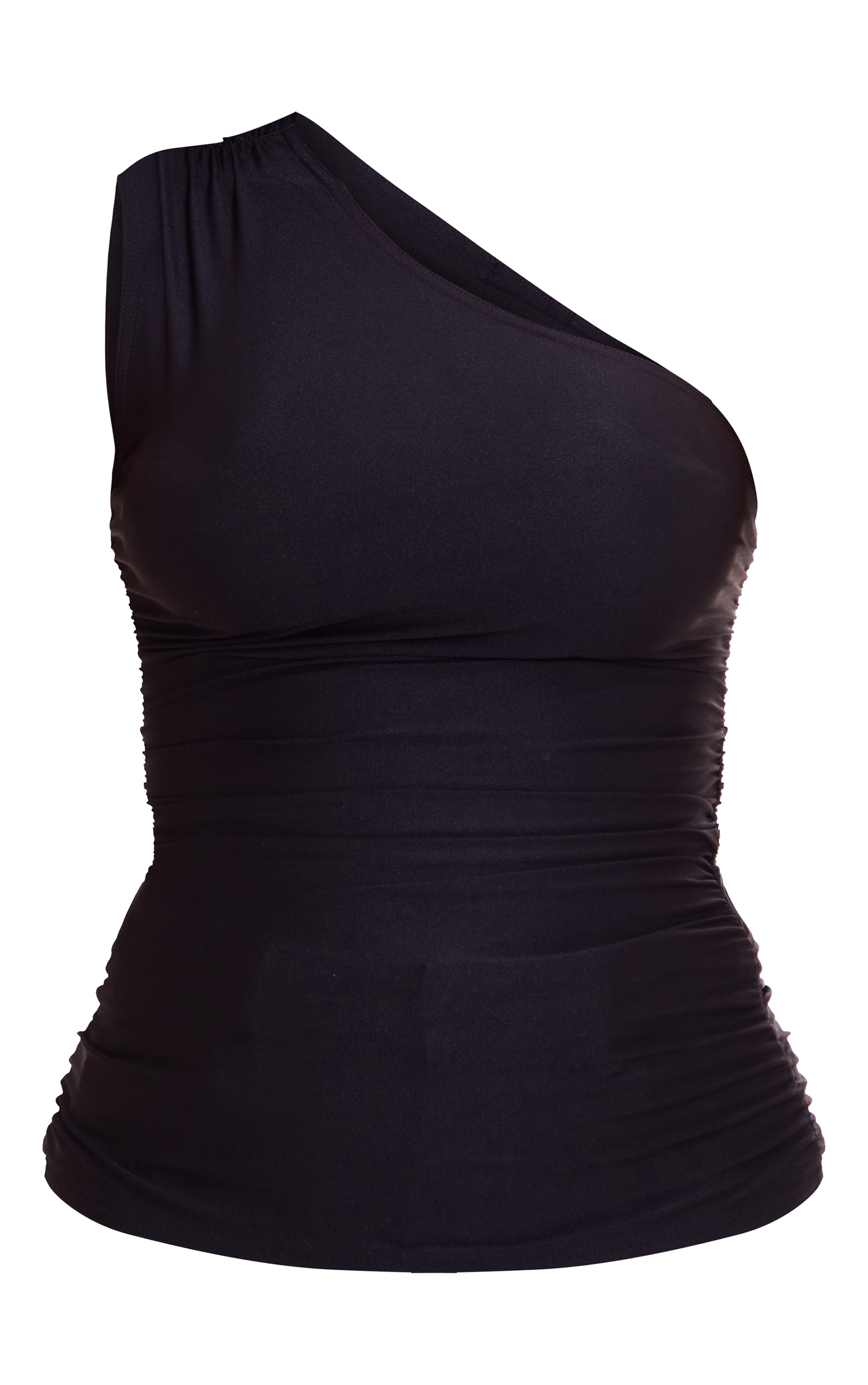 Black Stretch Slinky Ruched Side Long Top | Tops | PrettyLittleThing USA